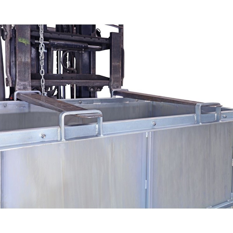 4000LBS Drop Bottom Bin Forklift สิ่งที่แนบมาถังขยะให้ทิปด้วยตนเอง